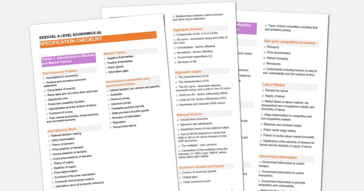 Edexcel A Level Economics Topic Revision Checklist | Economics | tutor2u