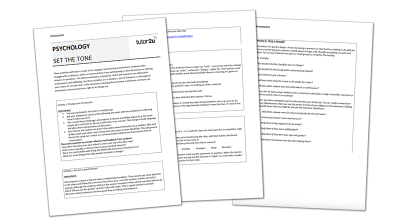 Teaching Activity | Set The Tone Ice Breakers (Induction) | Psychology ...