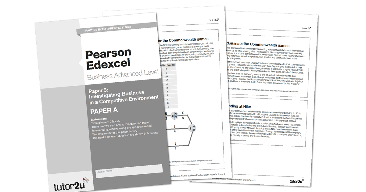 Edexcel A Level Business: Paper 3 (2022) Exam Practice Pack | Business ...