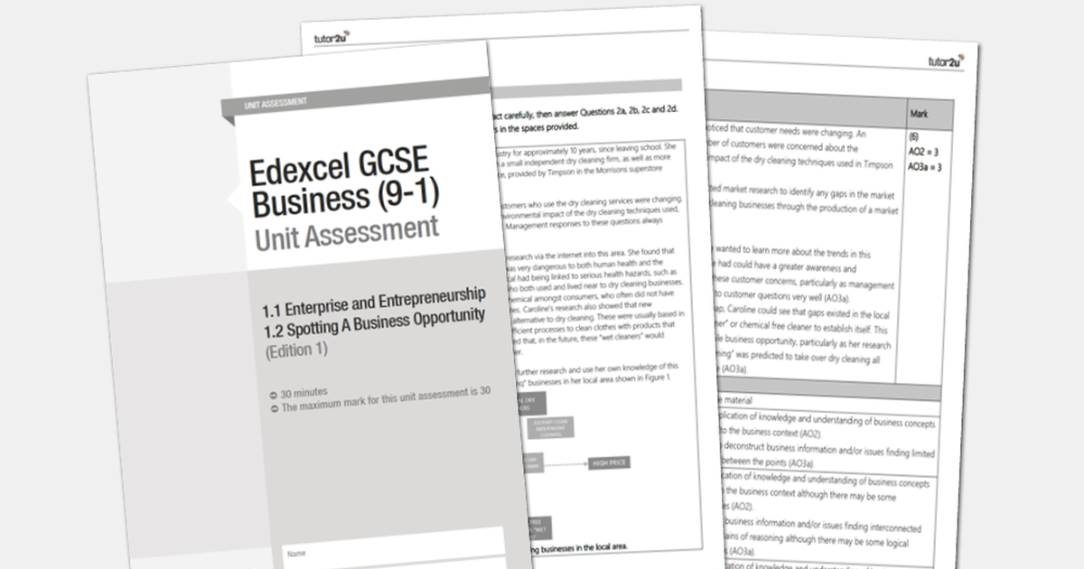 Edexcel GCSE (9-1) Business Unit Assessment for Theme 1.1 & 1.2 ...