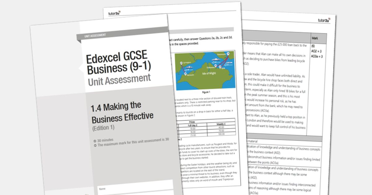 Edexcel GCSE (9-1) Business Unit Assessment for Theme 1.4 | Business ...