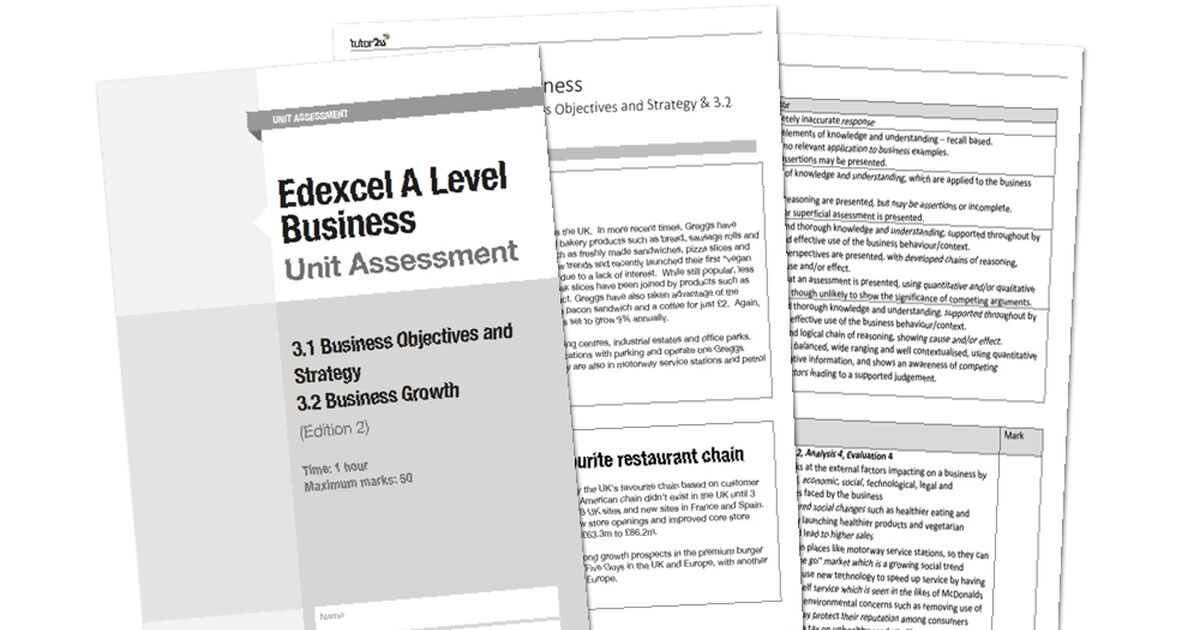 Edexcel A Level Business Unit Assessment Theme 3.1 & 3.2 (Vol 2 ...