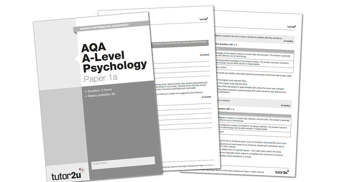 AQA A-Level Psychology Advance Information 2022 Paper 1 Practice Papers ...