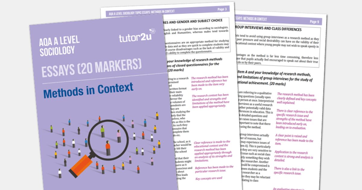 Methods in Context: AQA A Level Sociology Topic Essays (20 Marks ...