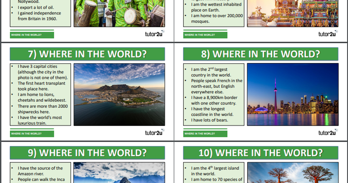 Open Evening Activity: Where in the World? | Geography | tutor2u