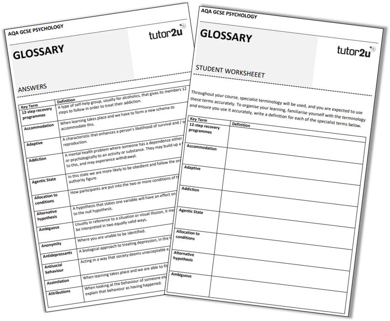 Teaching Activity l Glossary Challenge for AQA GCSE Psychology ...