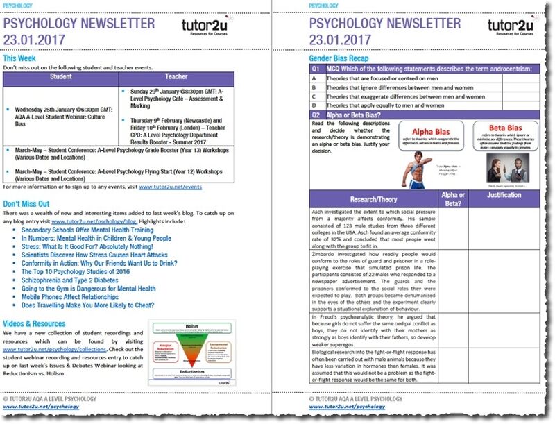 Psychology Weekly Update & Newsletter | Psychology | tutor2u