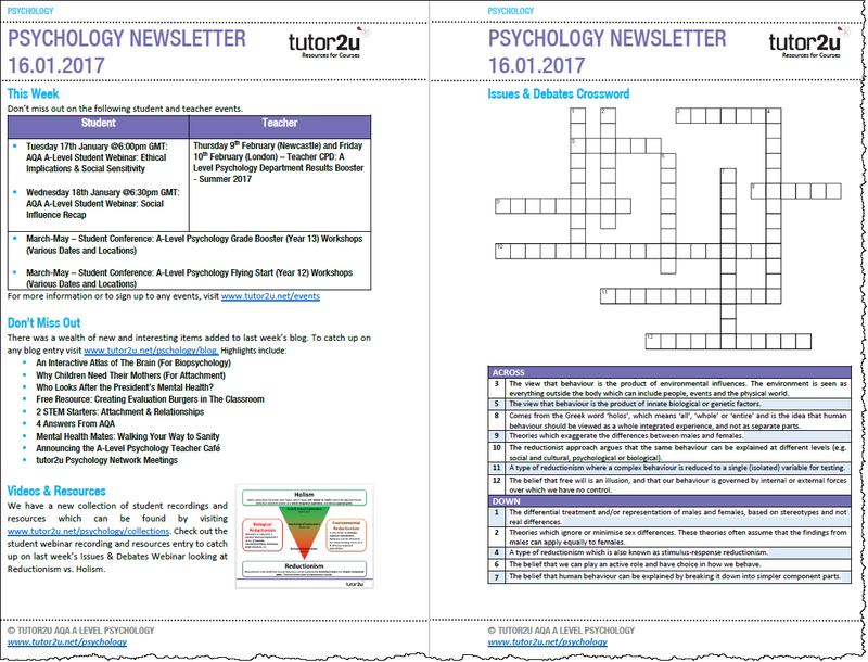 Psychology Weekly Update & Newsletter | Psychology | tutor2u